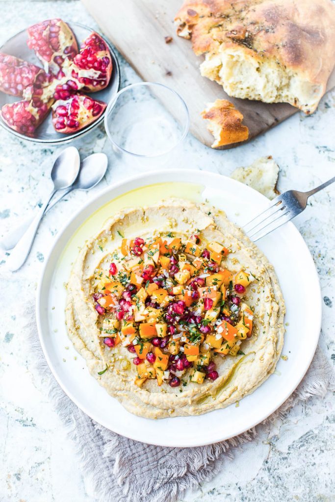 Houmous aux fruits d'hiver, grenade et kaki - Quatre Saisons Au Jardin