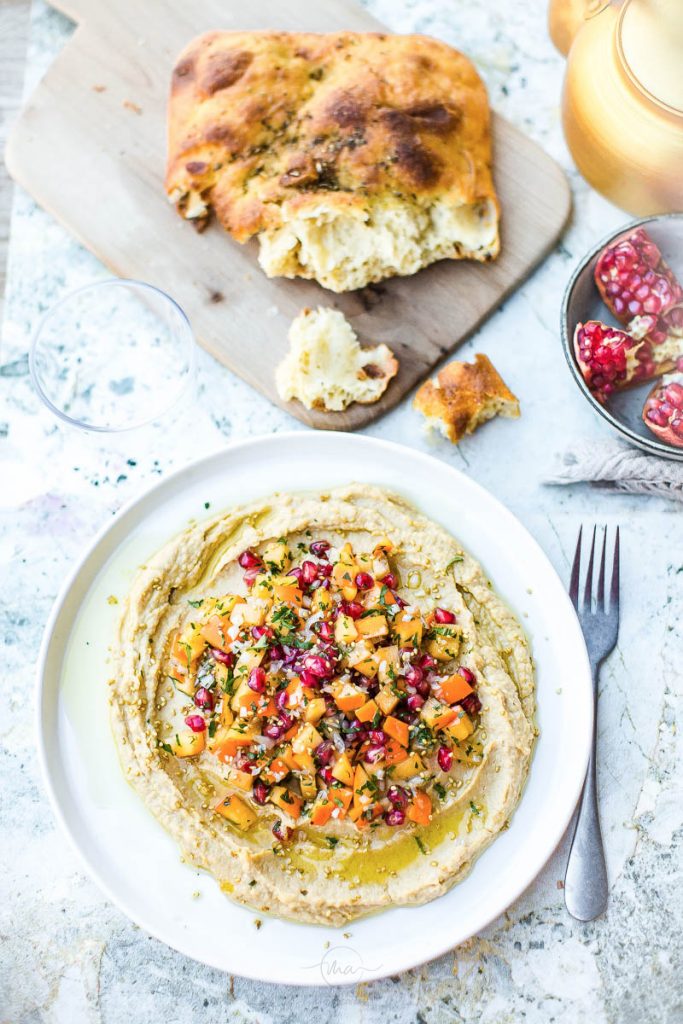 Houmous aux fruits d'hiver, grenade et kaki - Quatre Saisons Au Jardin