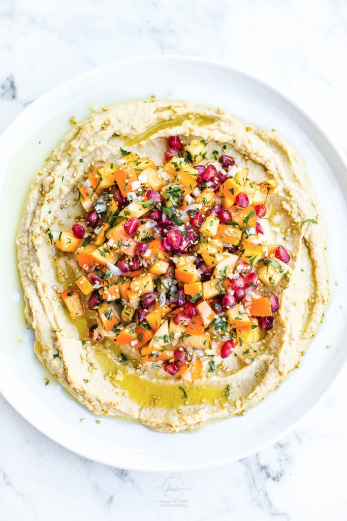 Houmous aux fruits d'hiver, grenade et kaki - Quatre Saisons Au Jardin